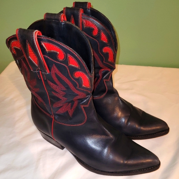 Sartore | Shoes | Vintage Sartore Black Red Western Style Short Heeled ...